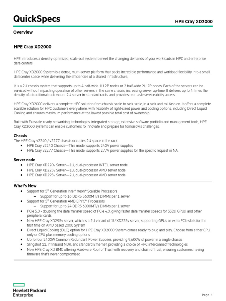 HPE Cray XD2000-a50004301enw | PDF | Computer Cluster | Computing