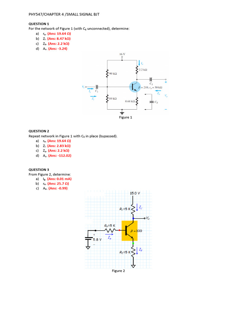 Exercise On Chap 4 - Small Signal BJT | PDF