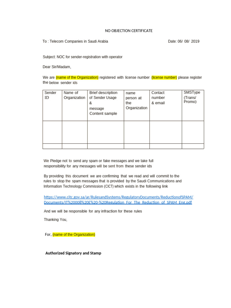NOC Letter Saudi | PDF