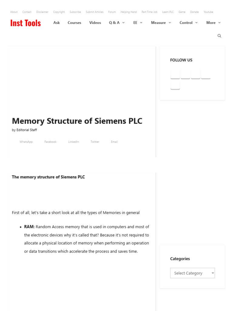 Memory Structure of Siemens PLC - InstrumentationTools | PDF ...