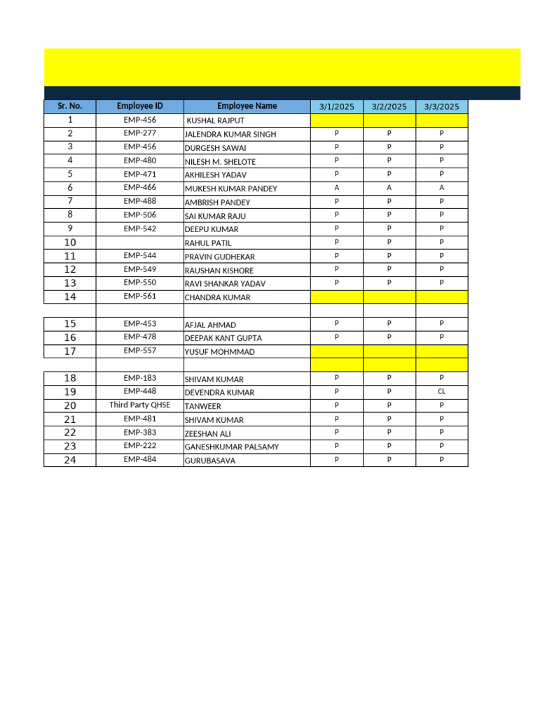 March Attendance Sheet 2025 | PDF