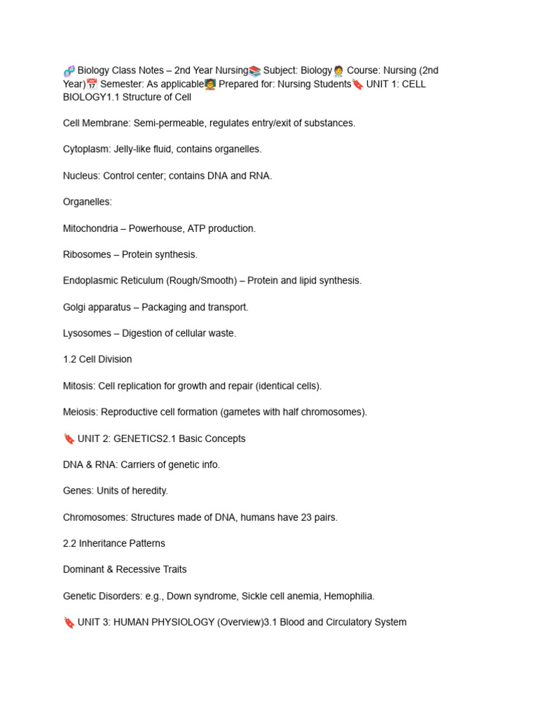 Unit 1 - Cell Biology 1 | PDF | Cell (Biology) | Genetics