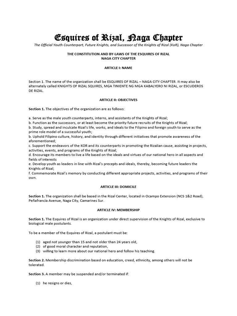 1st Draft of The CBL of The Esquires of Rizal, Naga Chapter 2025 | PDF