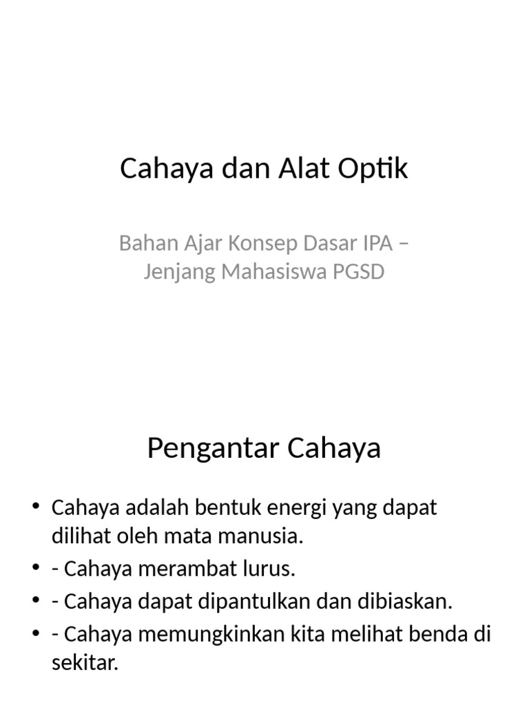 Bahan Ajar Cahaya Dan Optik Mahasiswa | PDF