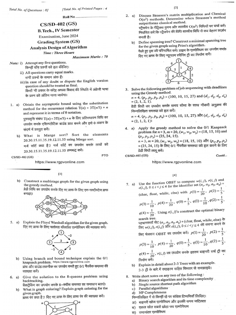 Cs SD 402 Analysis Design of Algorithm Jun 2024 | PDF