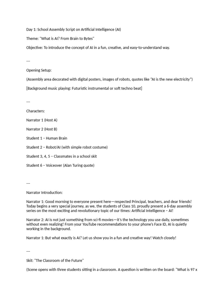 AI Assembly Script for Students | PDF | Artificial Intelligence ...