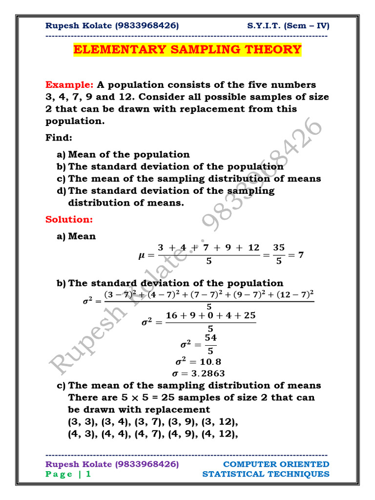 Statistical Techniques and Sampling Theory | PDF | Standard Deviation ...