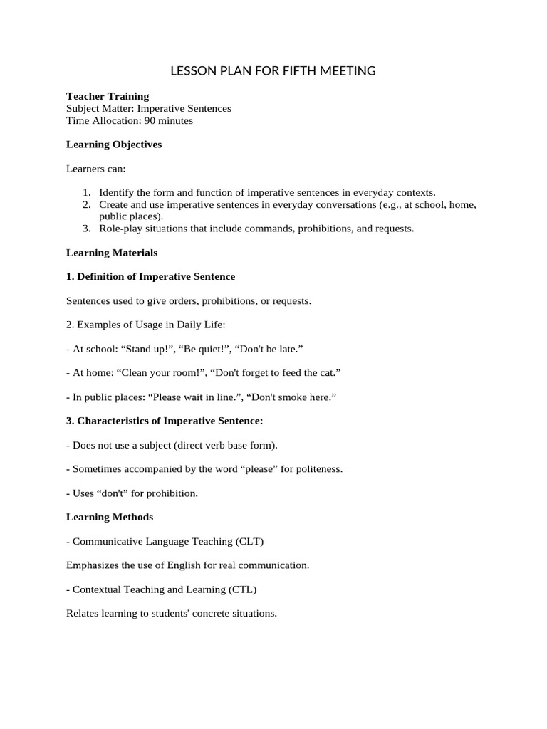 Lesson Plan For Fifth Meeting | PDF | Lesson Plan | Cognitive Science