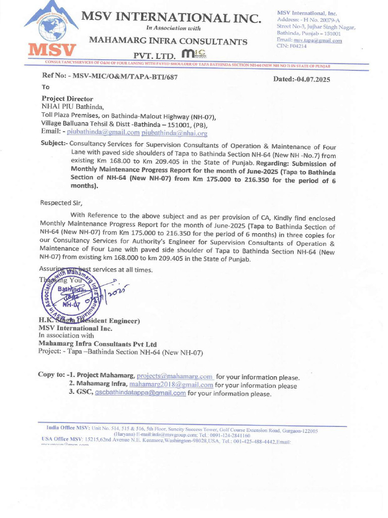 Letter No. 687 DT 04.07.2025 Submission of MPR For The Month of June ...