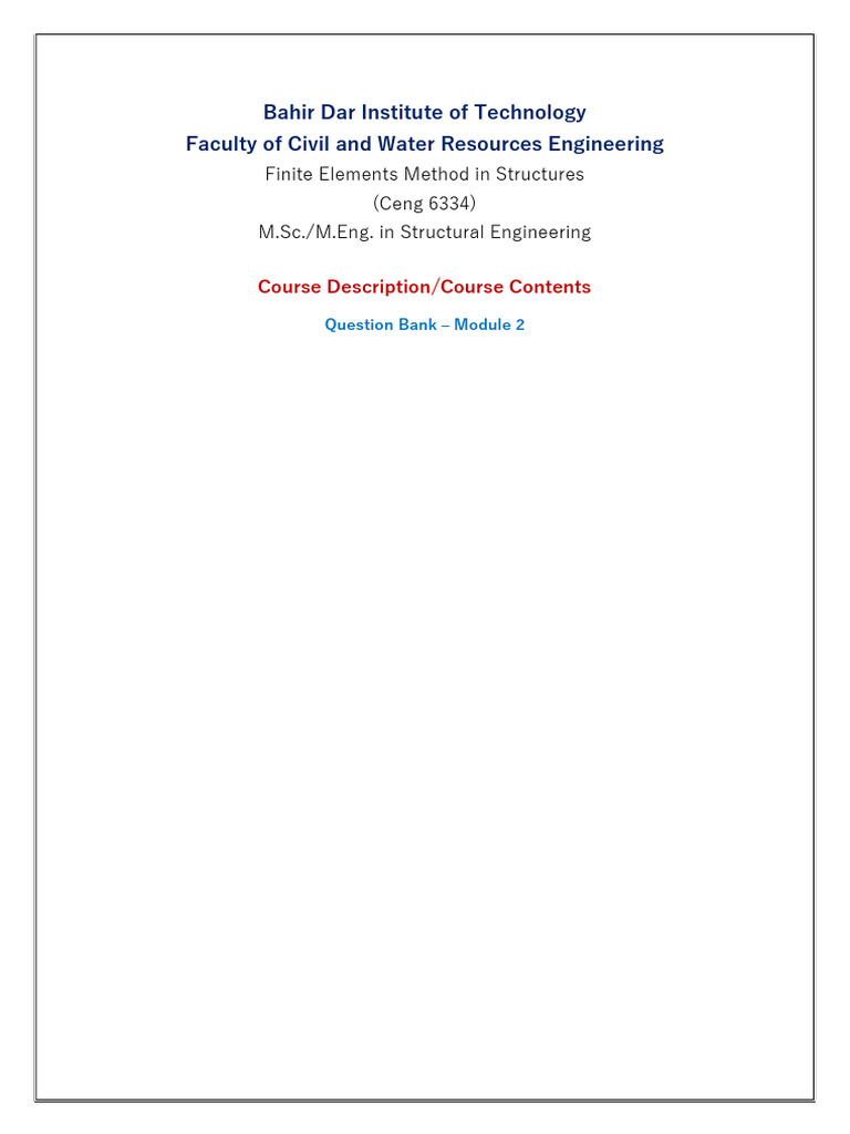 BDU Question Bank M2 FEM | PDF