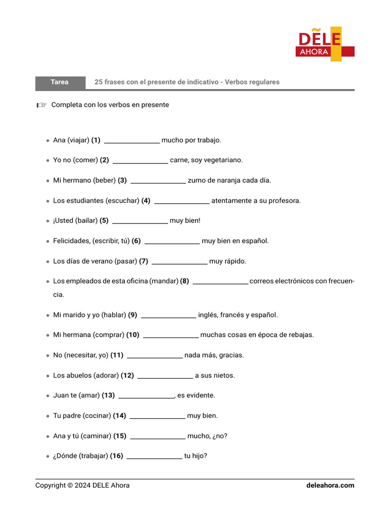 25 Oraciones en Presente Indicativo | PDF