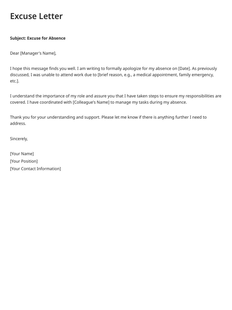 Excuse Letter-2025062412302525 | PDF