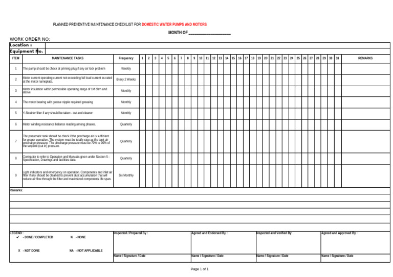 Preventive Maintenance Checklist for Pumps | PDF | Pump | Mechanical ...