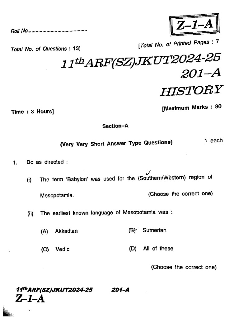 History 11TH Class Last 10 Year PYQS | PDF