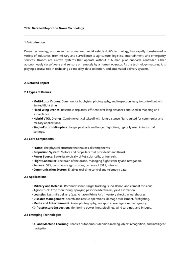 Drone Technology Report | PDF | Unmanned Aerial Vehicle | Aviation