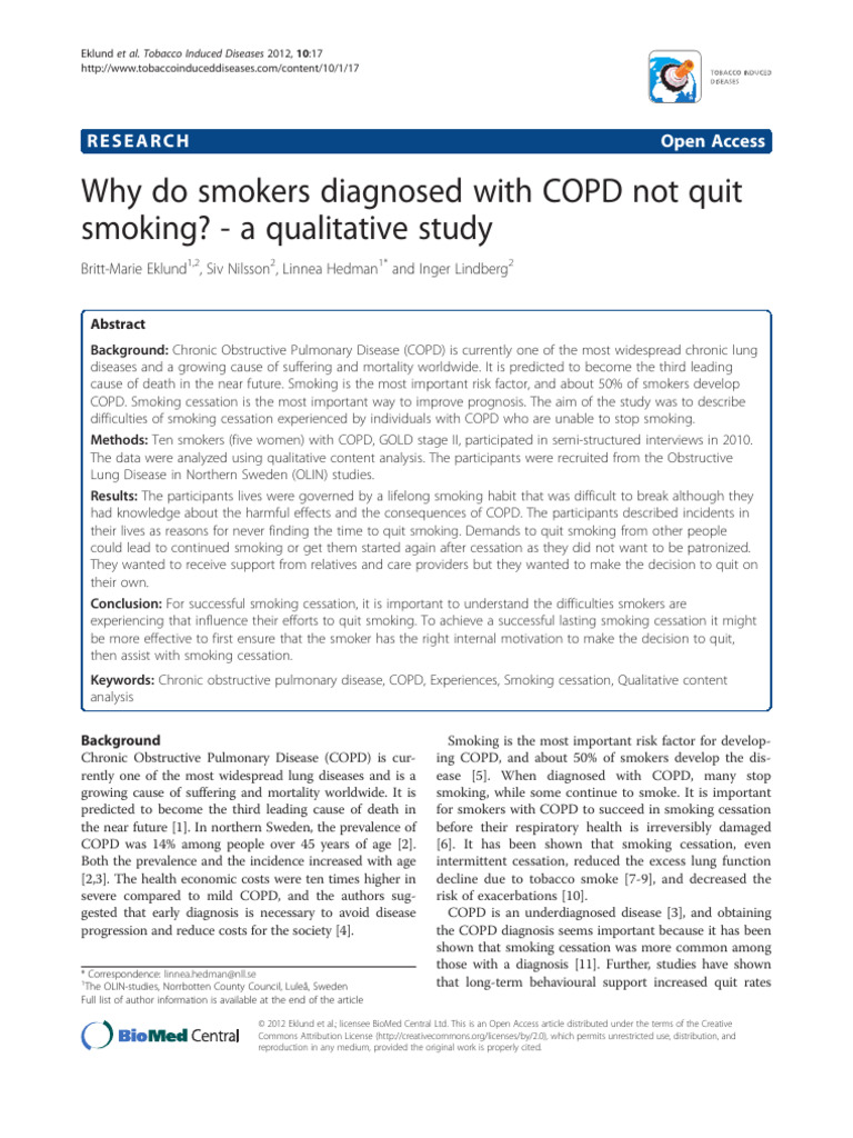 Why Do Smokers Diagnosed With COPD Not Quit | PDF | Chronic Obstructive ...