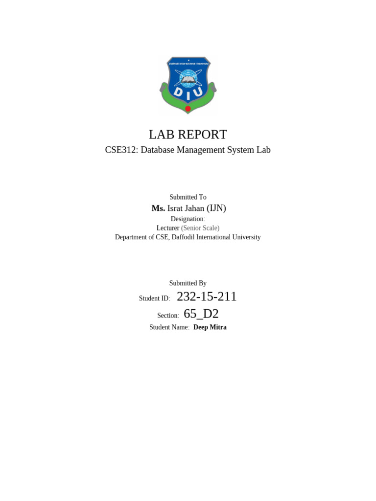 CSE312 - DBMS Lab Report Format 2 | PDF | Databases | Data Management