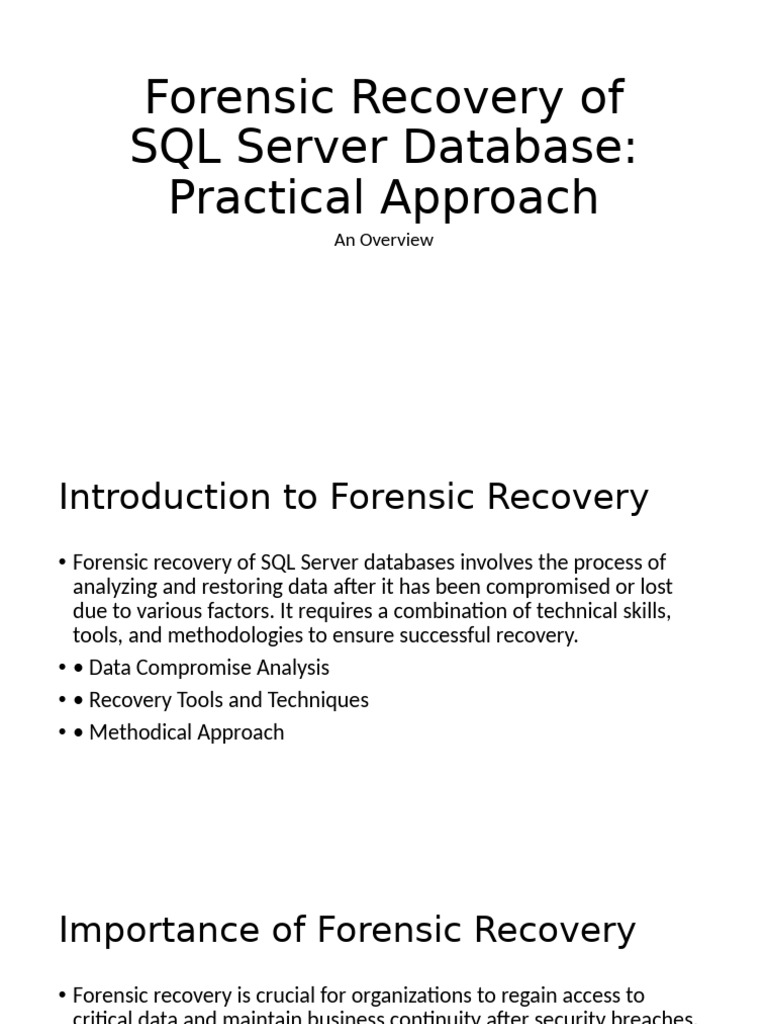 Forensic Recovery of SQL Server Database DBMS | PDF | Databases | Audit