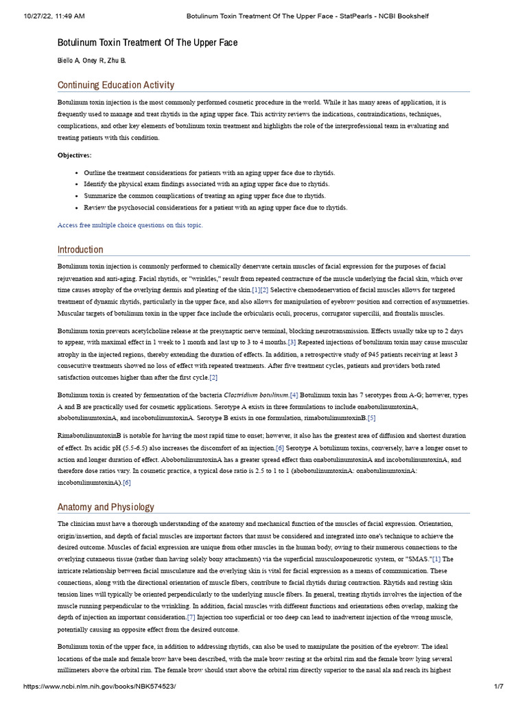 Upper Face Botulinum Toxin Guide | PDF | Botulinum Toxin