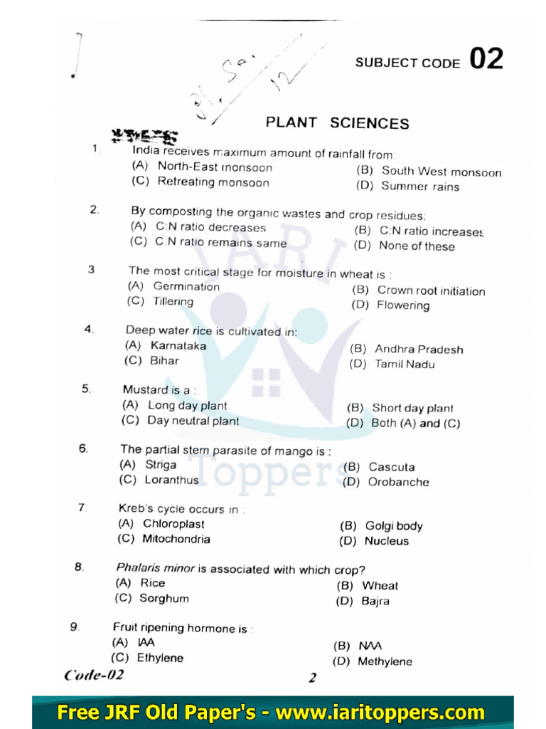 Plant Science JRF 2012 | PDF