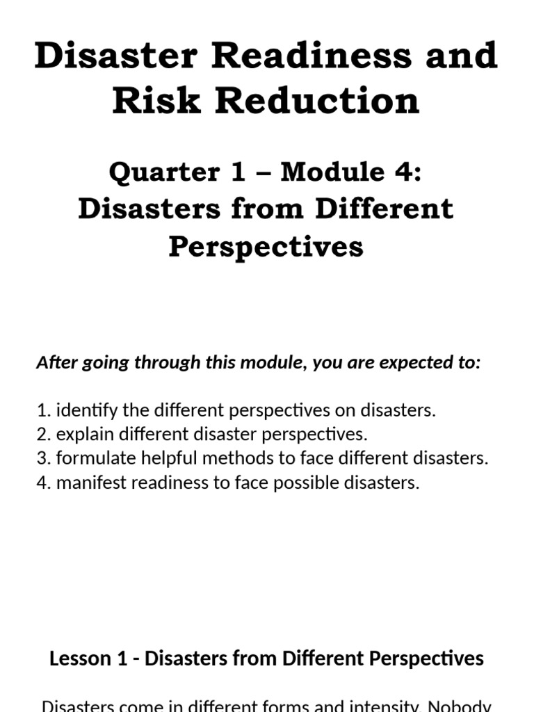 Module 4 - DRRR (Quarter 1) | PDF | Natural Disasters | Infection