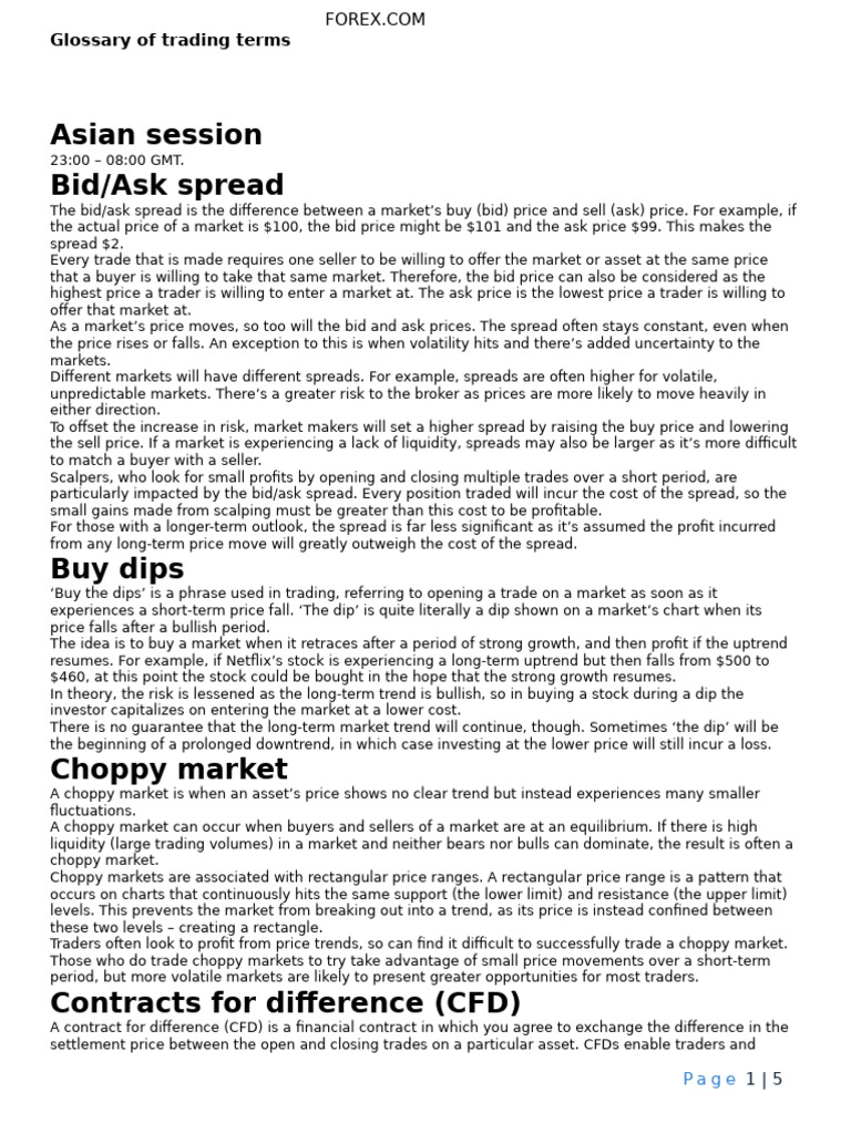 Glossary of Trading Terms | PDF | Contract For Difference | Foreign ...