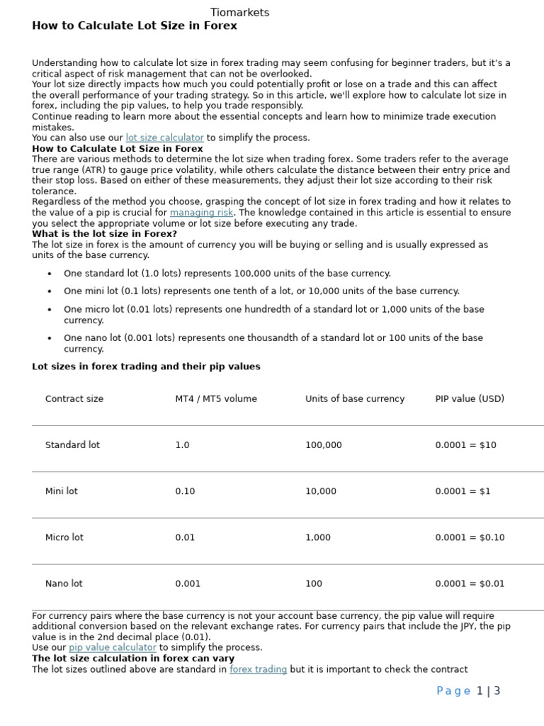 How To Calculate Lot Size in Forex | PDF | Foreign Exchange Market | Financial Markets