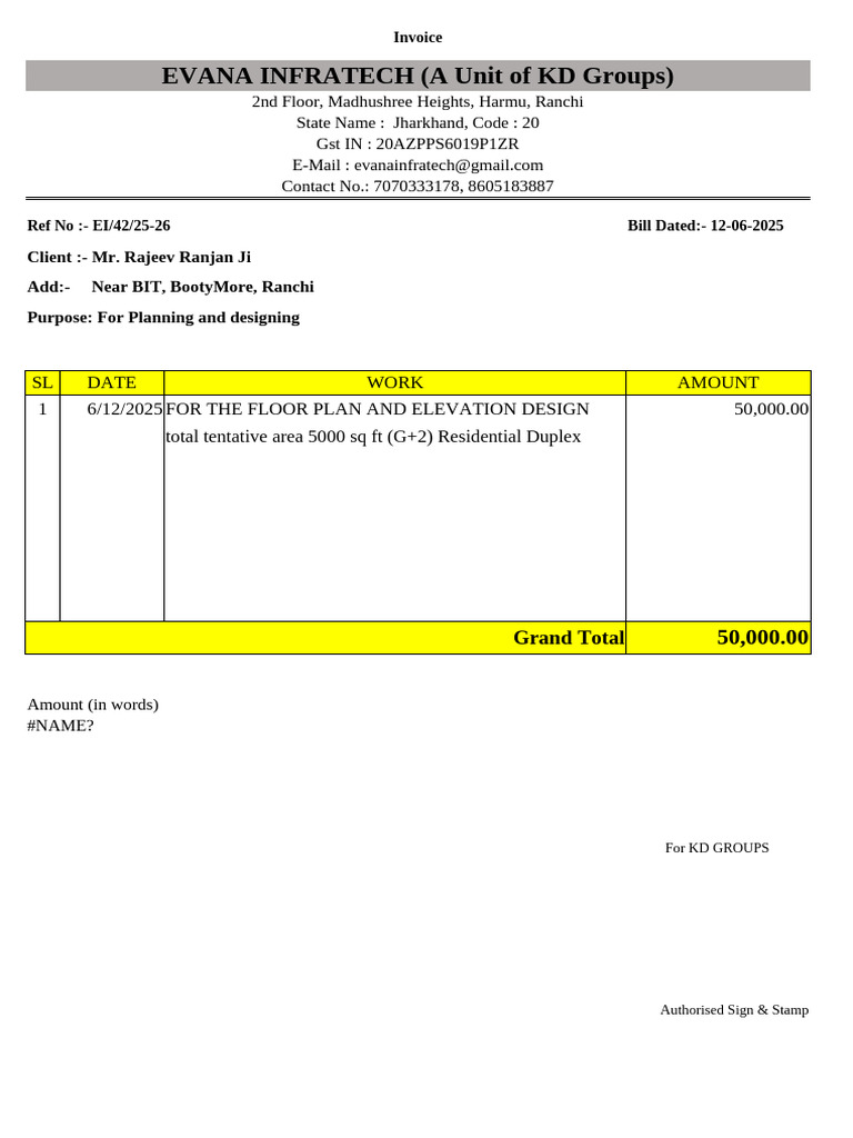 Invoice for Residential Design Services | PDF