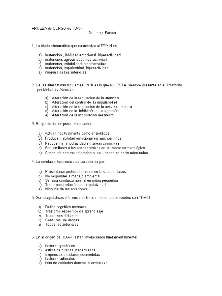 Prueba TDAH | PDF | Desorden hiperactivo y deficit de atencion ...