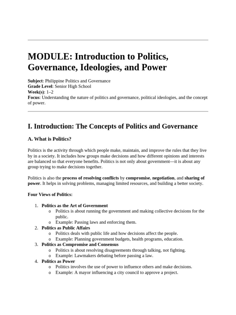 Ppg-Module 2-Lesson 1 and 2 | PDF | Power (Social And Political) | Governance