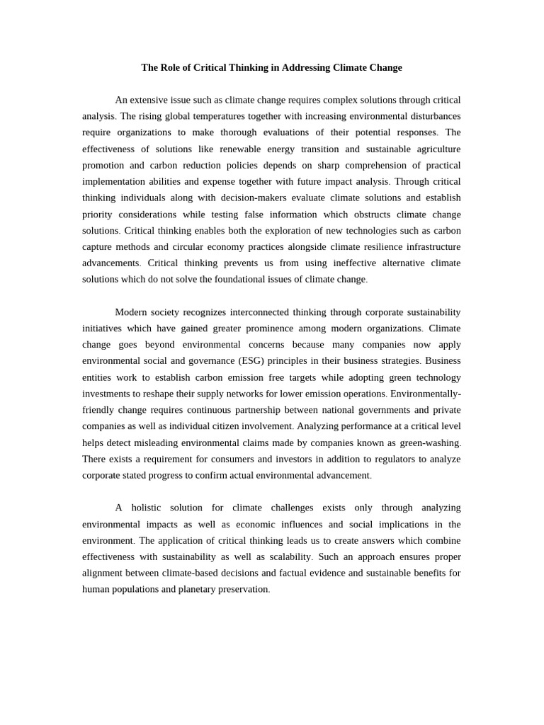 The Role of Critical Thinking in Addressing Climate | PDF ...