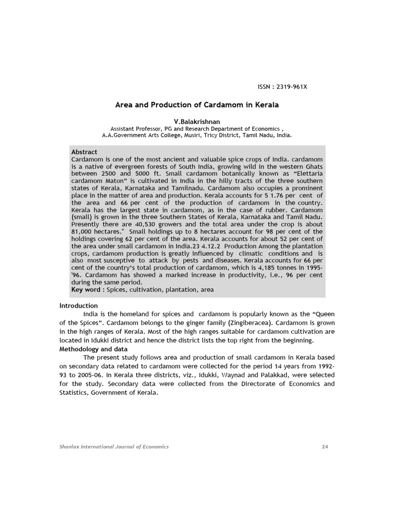 Cardamom Production Trends in Kerala | PDF | Kerala | Tamil Nadu