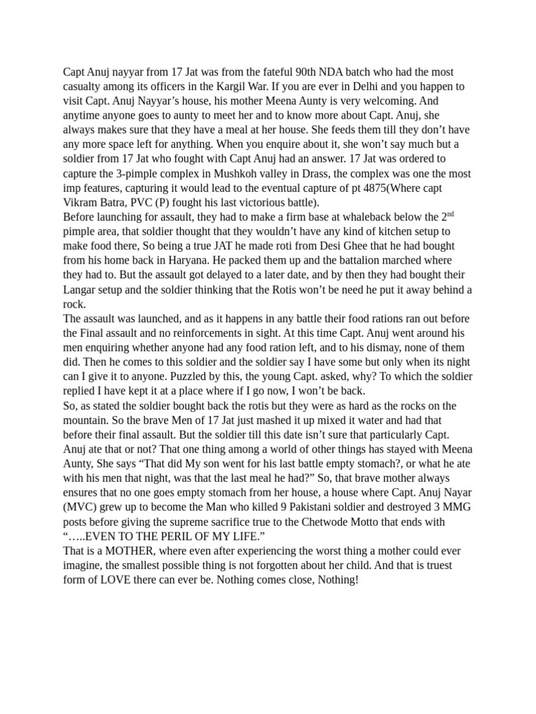 Capt Anuj Nayyar From 17 Jat Was From 90 NDA Batch Who Had The Most ...