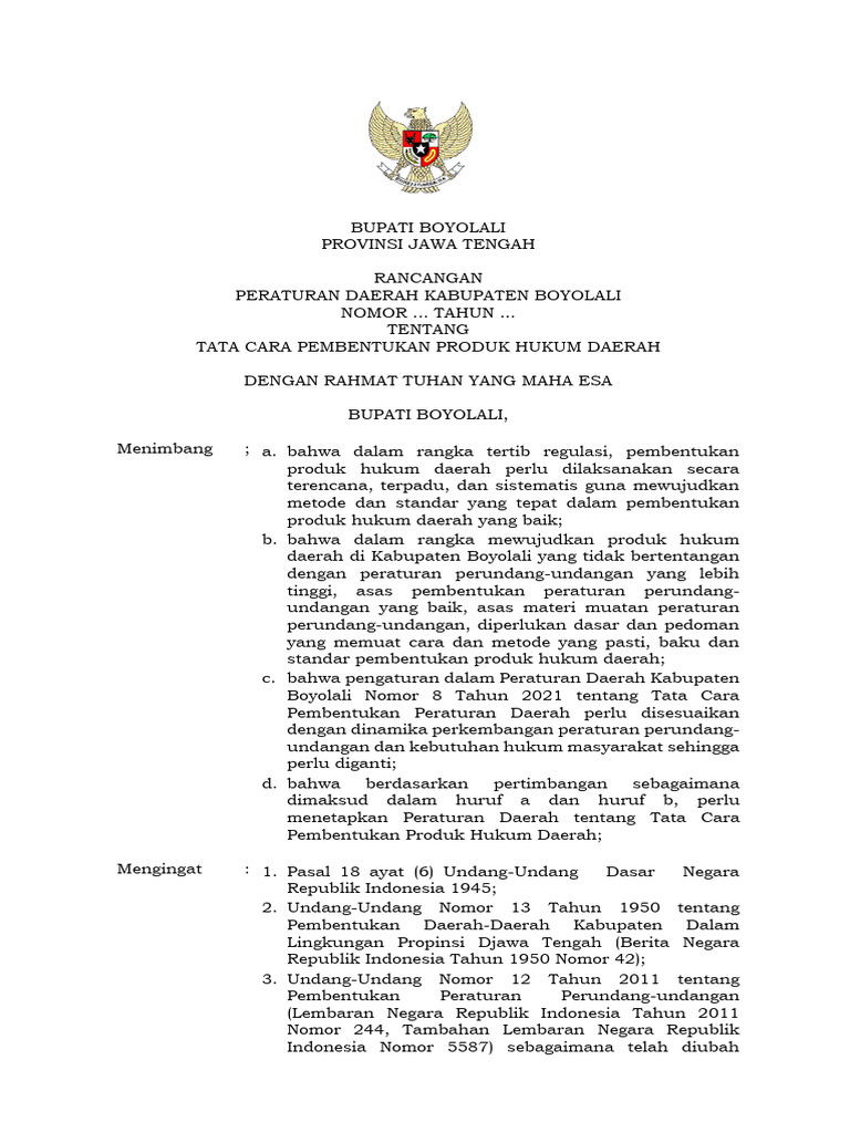 Raperda - Tata Cara Pembentukan Produk Hukum Daerah - Final Pasca FGD III | PDF