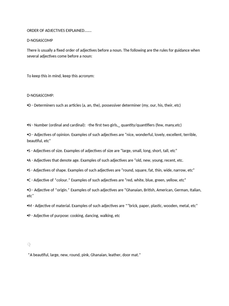 Order of Adjectives | PDF