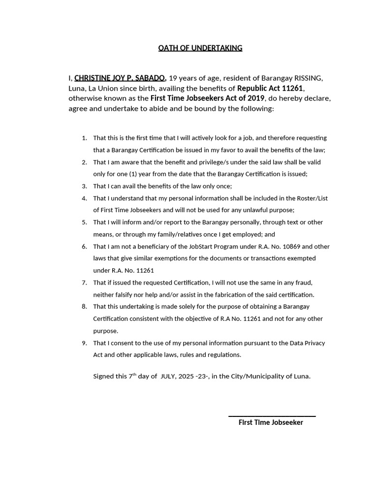 Oath of Undertaking | PDF