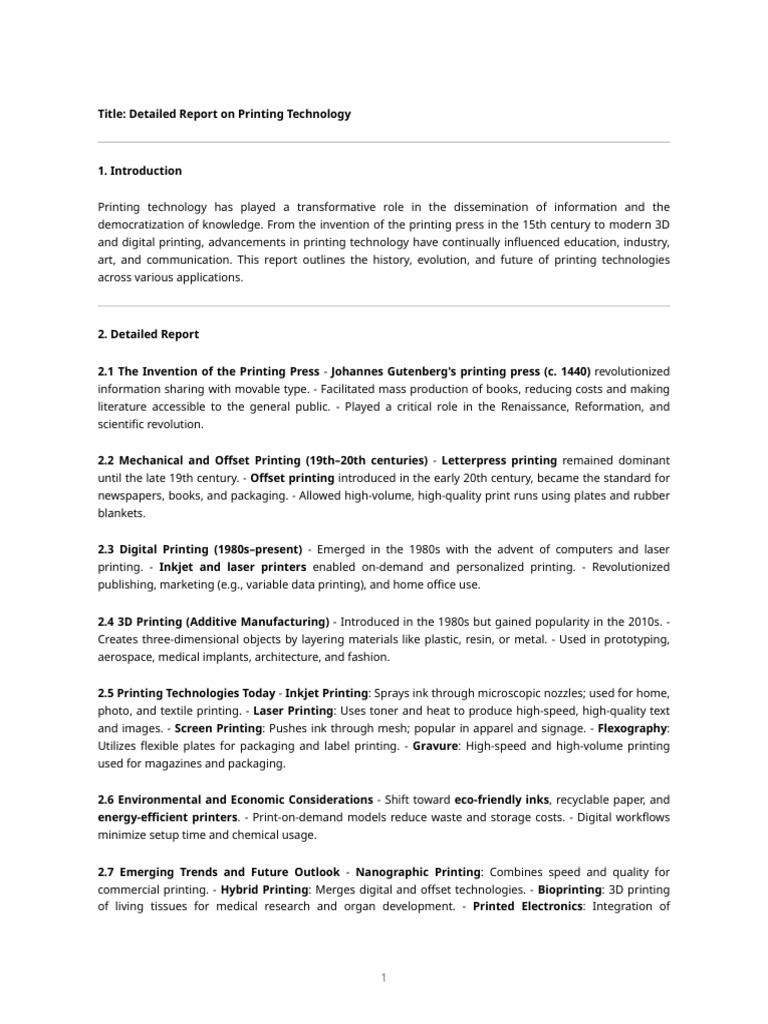 Evolution of Printing Technology Report | PDF | Printing | Printing Press
