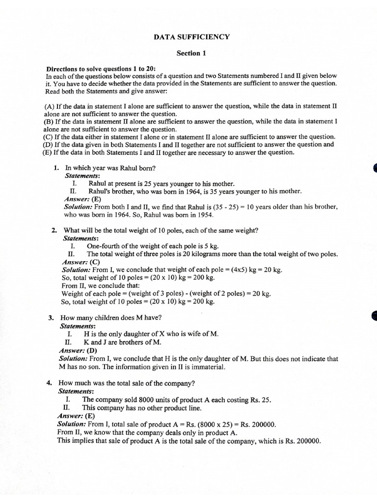 SEM VI - Data Sufficiency | PDF