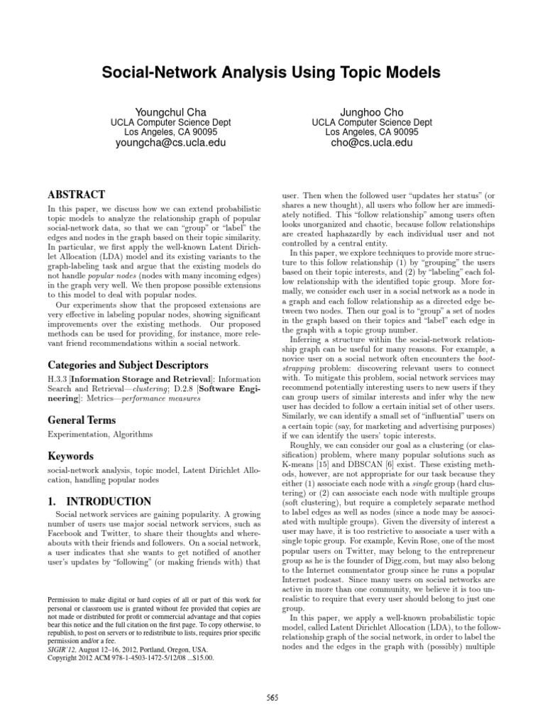 Social-Network Analysis Using Topic Models | PDF | Statistical Theory | Applied Mathematics