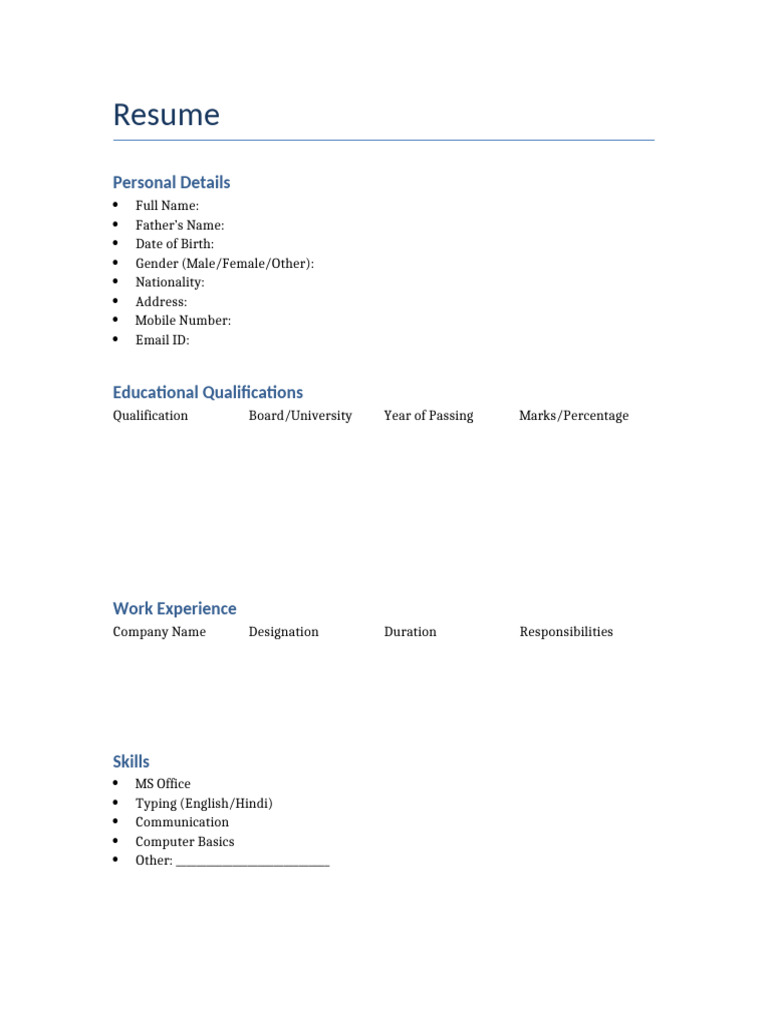Blank Resume Format | PDF