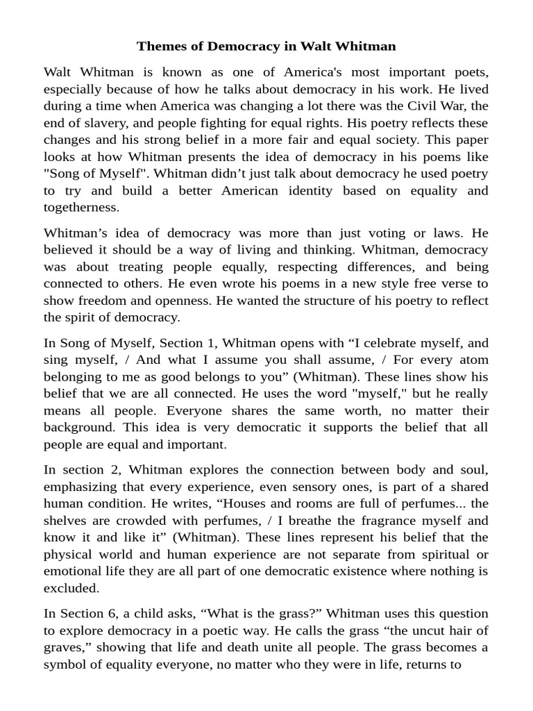 Democracy in Walt Whitman's Poetry | PDF | Walt Whitman | Poetry