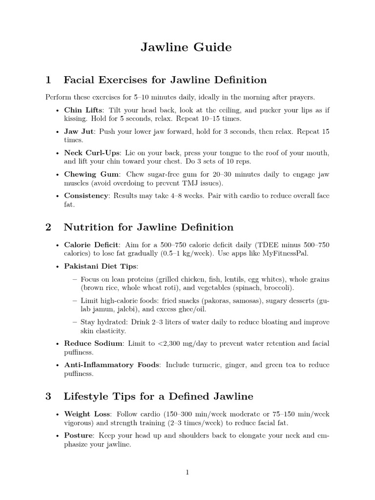 Jawline Guide: 1 Facial Exercises For Jawline Definition | PDF | Foods