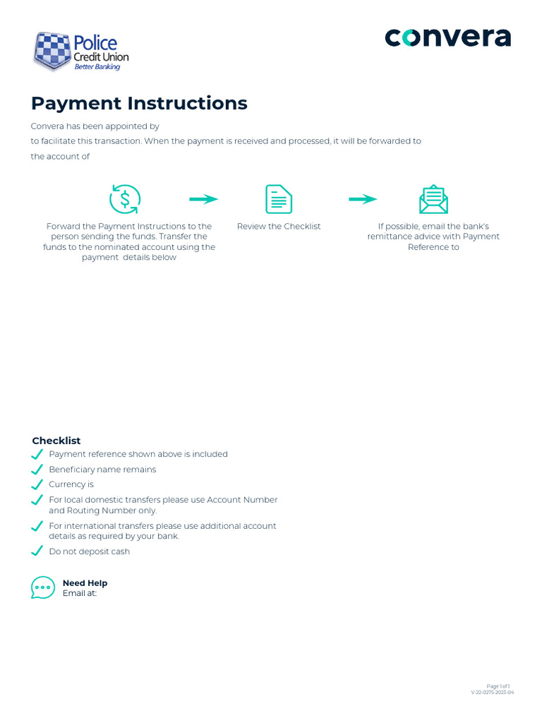 Convera Payment Instructions and Details | PDF
