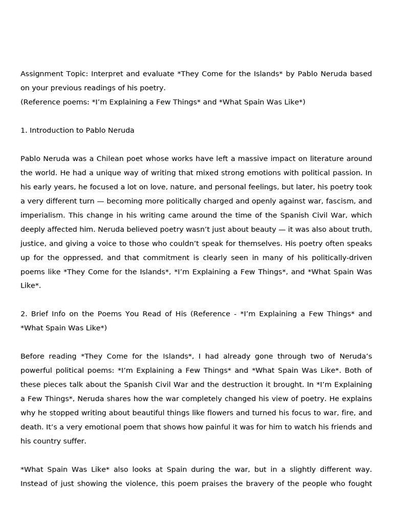 Neruda Assignment Islands | PDF | Poetry