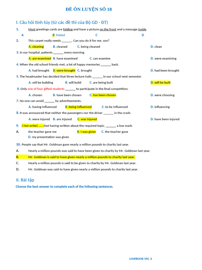 Đề Ôn Luyện Số 18 (Công Phá Anh 1) | PDF