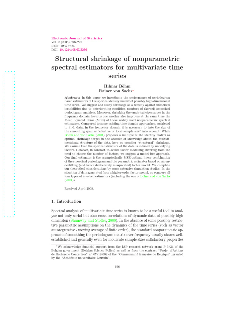 Structural Shrinkage of Nonparametric Spectral Estimators For Multivariate Time Series | PDF ...
