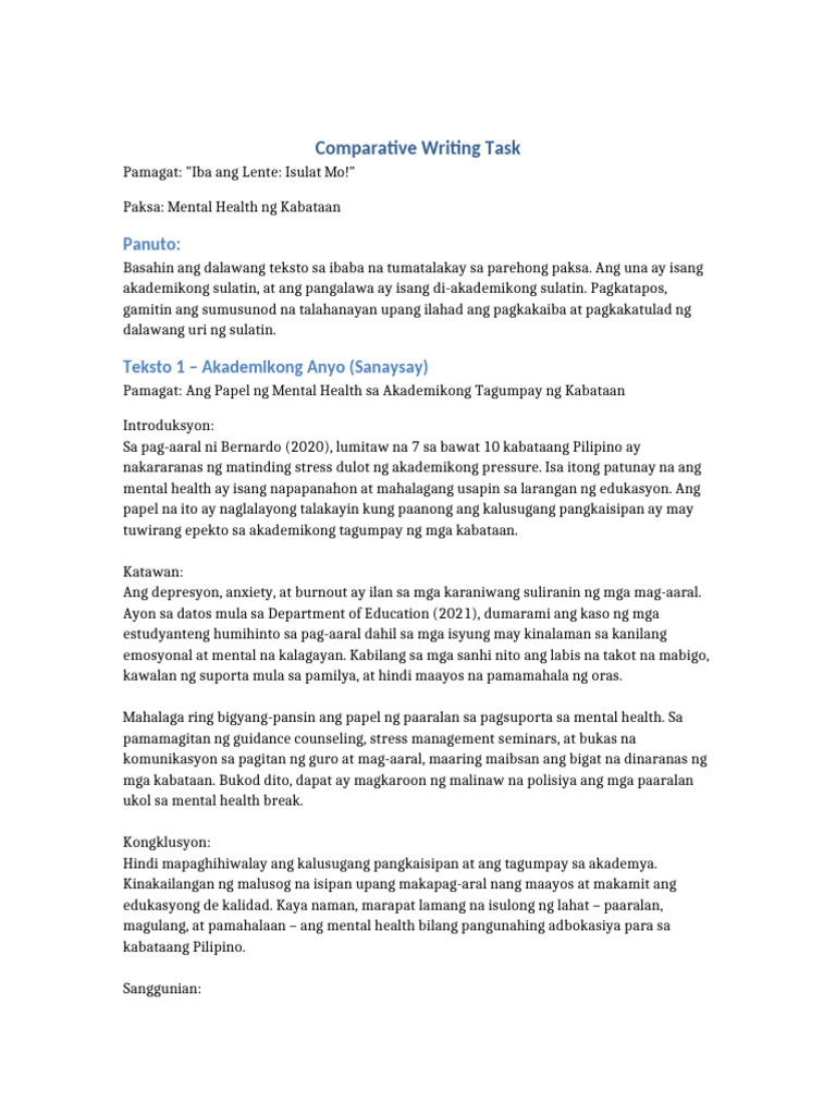 Comparative Writing Task With Table | PDF