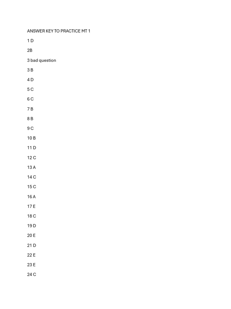 Answer Key To Practice MT 1 | PDF