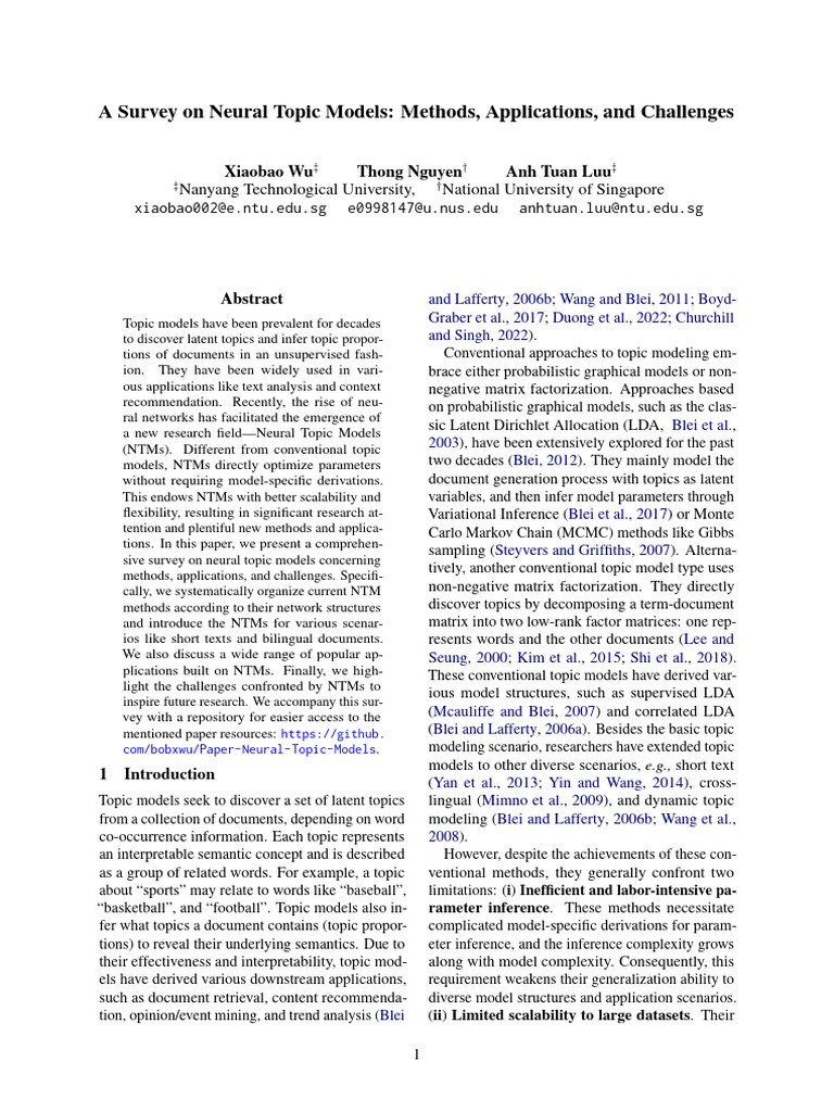 A Survey On Neural Topic Models | PDF | Statistical Theory | Learning