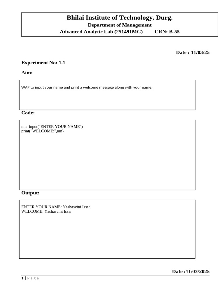 Yashasvini's Experiment Record Format | PDF | Area | Password